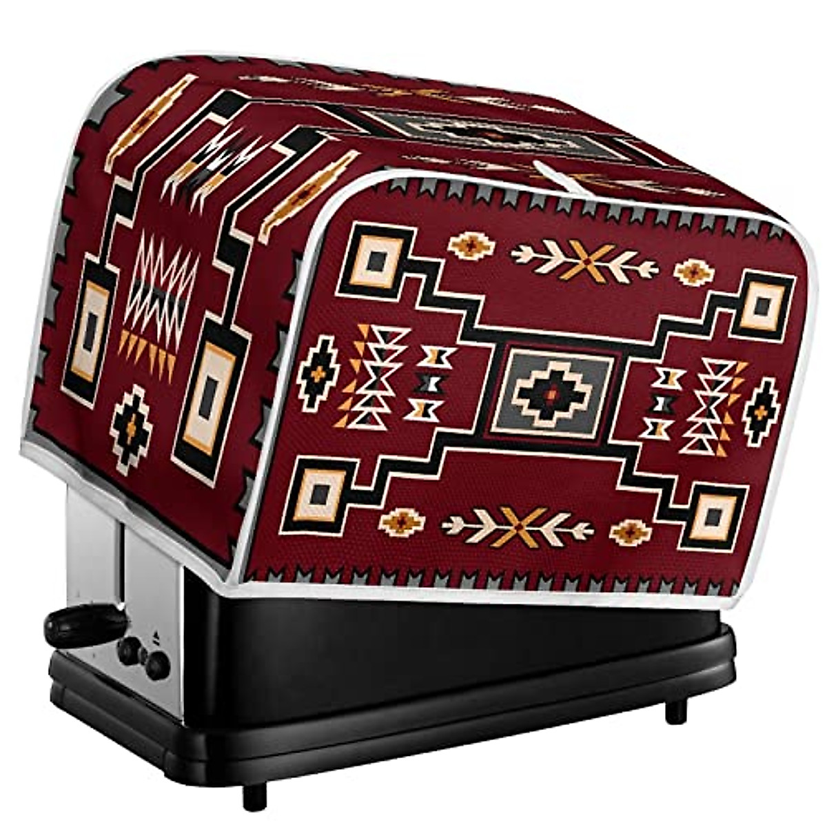Salabomia Aztec Bread Toaster Cover 4 Slice Red, Washable Bread Toaster Oven Dustproof Cover, Small Decorative Bread Maker Cover, Anti Fingerprint Toaster Covers