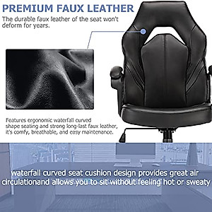 Office Chair, Ergonomic High Back Computer Chair Height Adjustable Desk Chair Faux PU Leather Chair with Armrest Padded and Lumbar Support, Black