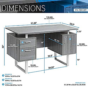 Techni Mobili Modern Office Desk with Storage, Gray
