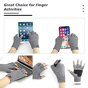 MAYLISACC 2 Pair Half Finger Knit Gloves without Finger Tips Winter, Warm Fingerless Gloves for Typing Stretchy Knit Grey