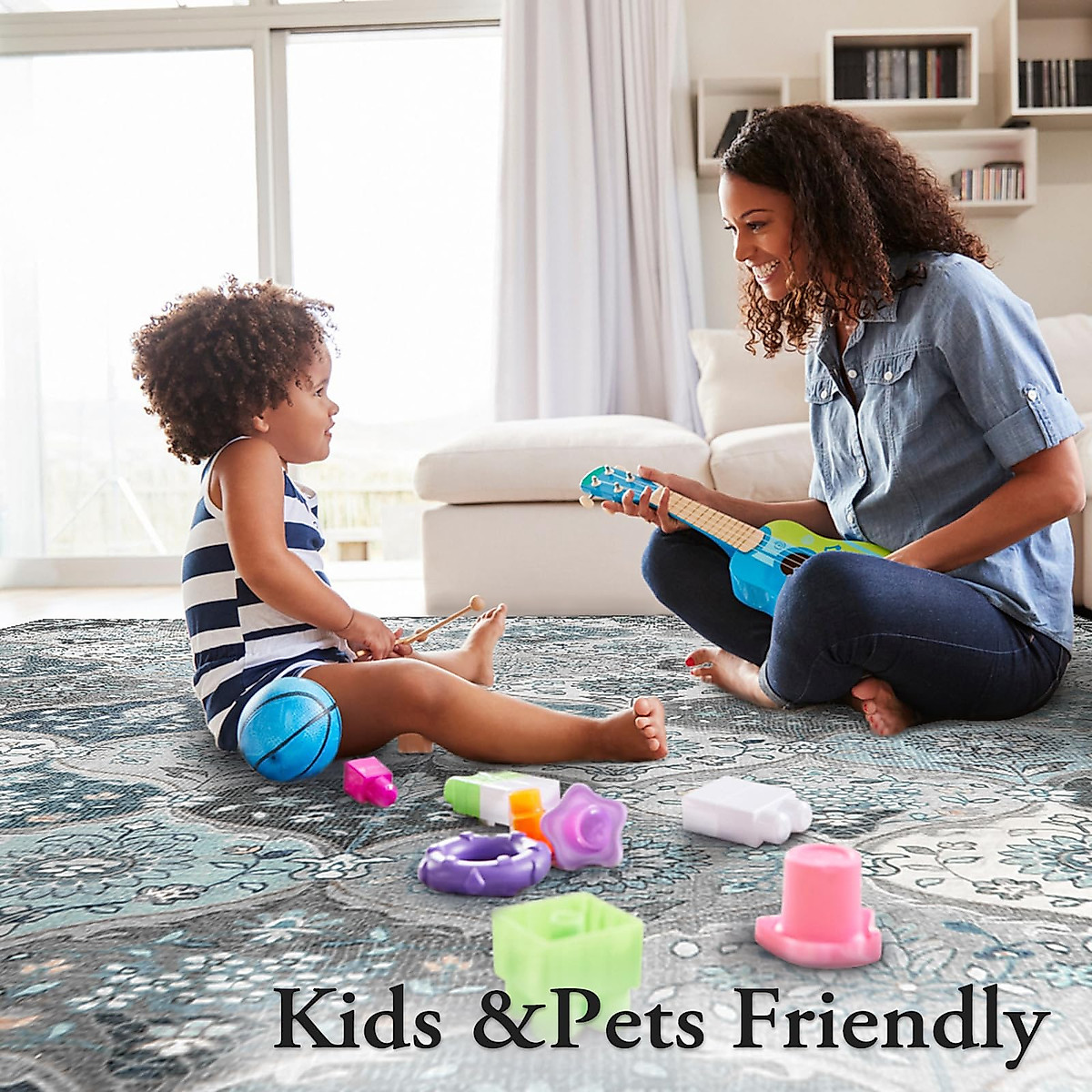 Lahome Moroccan 6x9 Area Rugs for Living Room,Ultra-thin Carpet for Bedroom Soft Blue Rug, Oriental Machine Washable Rug Distressed Non Shedding Throw Rug for Dining Room Office (6x9ft,Blue)