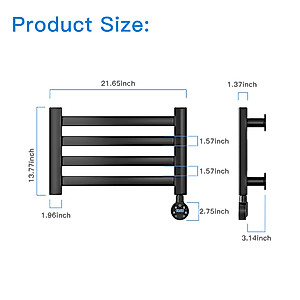Geobella Wall Mounted Towel Warmer for Bathroom 4 Bars with Timer & Temperature Adjustments,Electric Heated Towel Drying Rack, Black 1.37 * 21.6 * 13.77inch