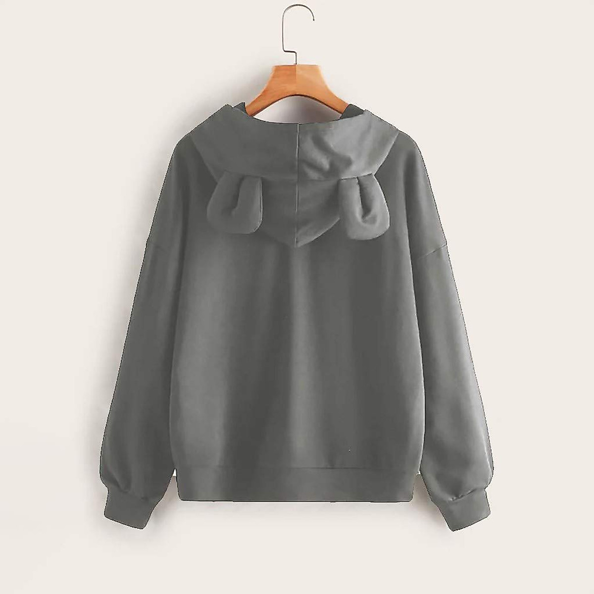 Womens Casual Hooded Sweatshirt Loose Drawstring Pullover Hoodies Long Sleeve Solid Bear Ear Sweatshirt Tops
