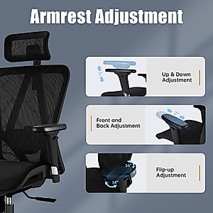 TICONN Big & Tall Ergonomic Office Chair, Home Office Desk Chairs with Wheels, Adjustable Headrest, 3D Adjustable Arm Rest, Lumbar Support (Black)