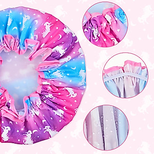 Shower Cap for Kids, 3 Pcs Kids Shower Caps for Girls, Cute Rainbow Hair Cap Wide Elastic Band, Plastic Reusable Waterproof Toddler Shower Cap, Large Bath Cap for Kids Girls Women (Unicorn)