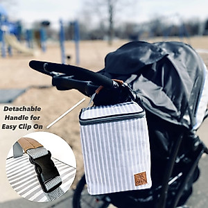 The White-Lily Market Insulated Baby Bottle and Breastmilk Cooler Bag | Ice Pack Included | Daycare and On the Go Travel Bag | Fits Tall, Wide and Small Baby Bottles, 4oz to 9oz, Gray & White