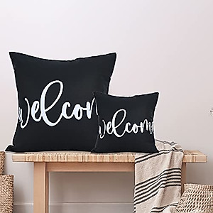 BOYSUM Patio Garden Lumbar Pillow Covers Decorative Waterproof Throw Pillow Case Pack of 4 Cushion Cover for Outdoor Home Furniture Black, 12x20 Inch (20''x20'')