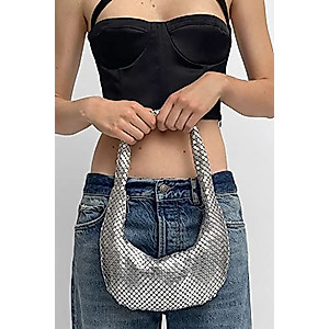 Rejollly Sequins Purse Sparkly Bling Hobo Handbag Under Arm Clutch Purse for Women Evening Bag for Prom Cocktail Party Wedding Silver