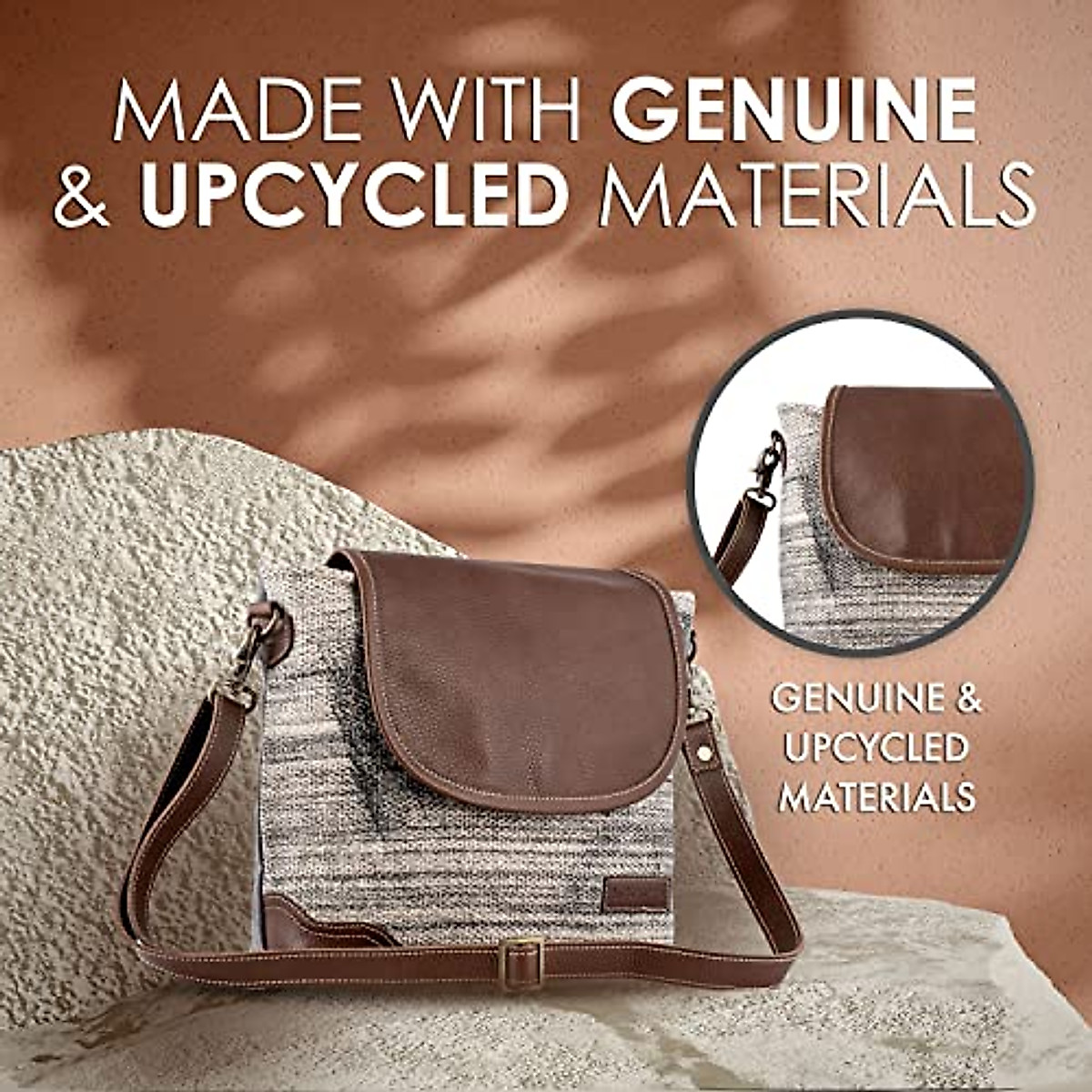 SIXTEASE Crossbody Bag for Women Vintage Style Genuine Leather, Upcycled Canvas, Rug, or Hair On - Cross Body Womens Bags with Inside Zipper Pockets - Eyesome