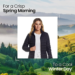 Weatherproof Women's Packable Puffer Jacket with Travel Neck Pillow - Lightweight, Warm, Water-Resistant Down Jacket (Large) Black | Quilted, Packable Travel Jacket with Long Zipper