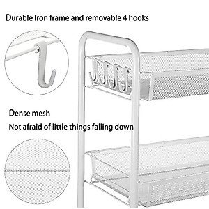 Rolling Storage Cart 4-Tier Metal Mesh Basket Shelves Kitchen Organizer with Wheels(White)
