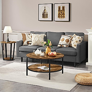 Yaheetech 35" Round Coffee Table for Living Room, 2-Tier Rustic Brown Wooden Coffee Table with Open Storage Shelf for Small Space, Apartment & Office