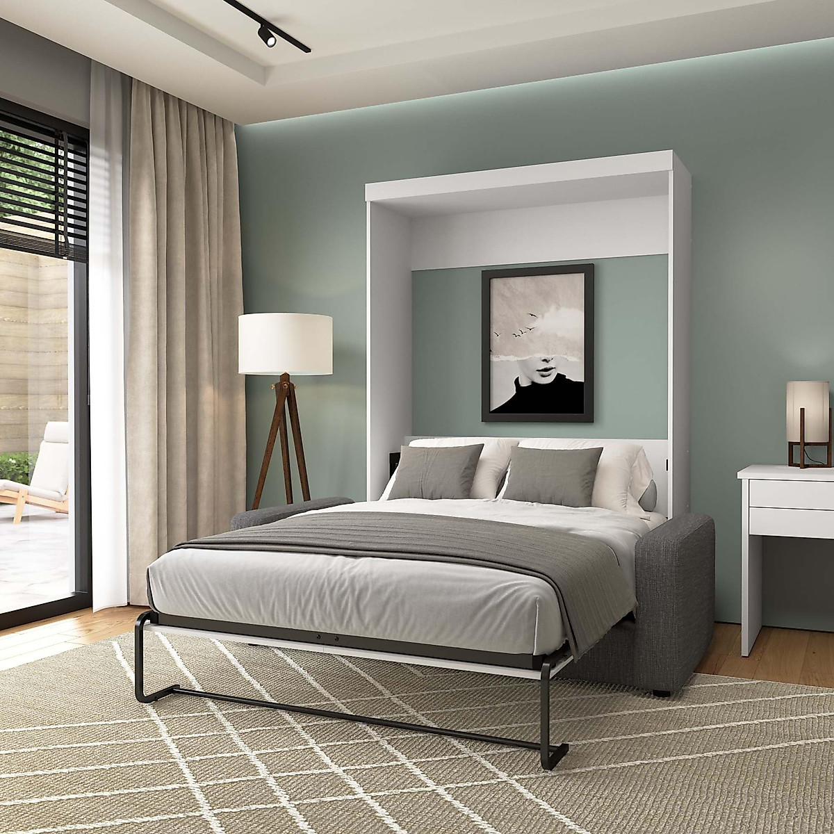 Bestar Nebula Full Murphy Bed with Sofa, 73-inch Space-Saving Sleeping Arrangement for Multipurpose Guest Room