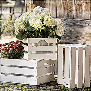 ZOOFOX Set of 3 Wooden Crates with Handles, Distressed Wooden Storage Box for Display, Decorative Nesting Wooden Bins for Fruit, Vegetable, Bread, Party, Bathroom, Kitchen and Cabinet