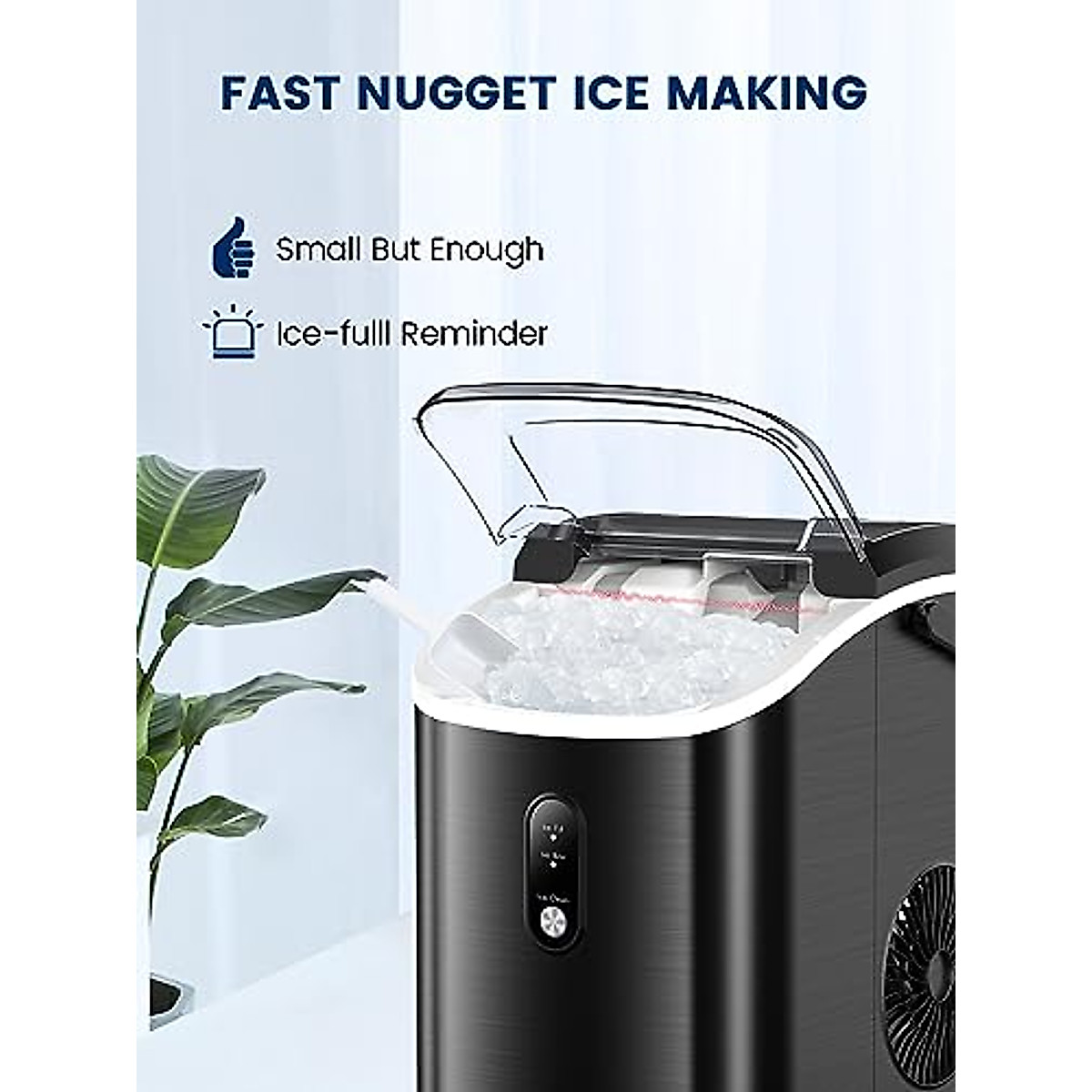 Kndko Nugget Ice Maker with Handle,33lbs/Day, Produce a Basket in 1.5 Hour, Self-Cleaning, One-Click Design, Compact Ice Maker Nugget with Chewy Ice for Home Bar Party,Black