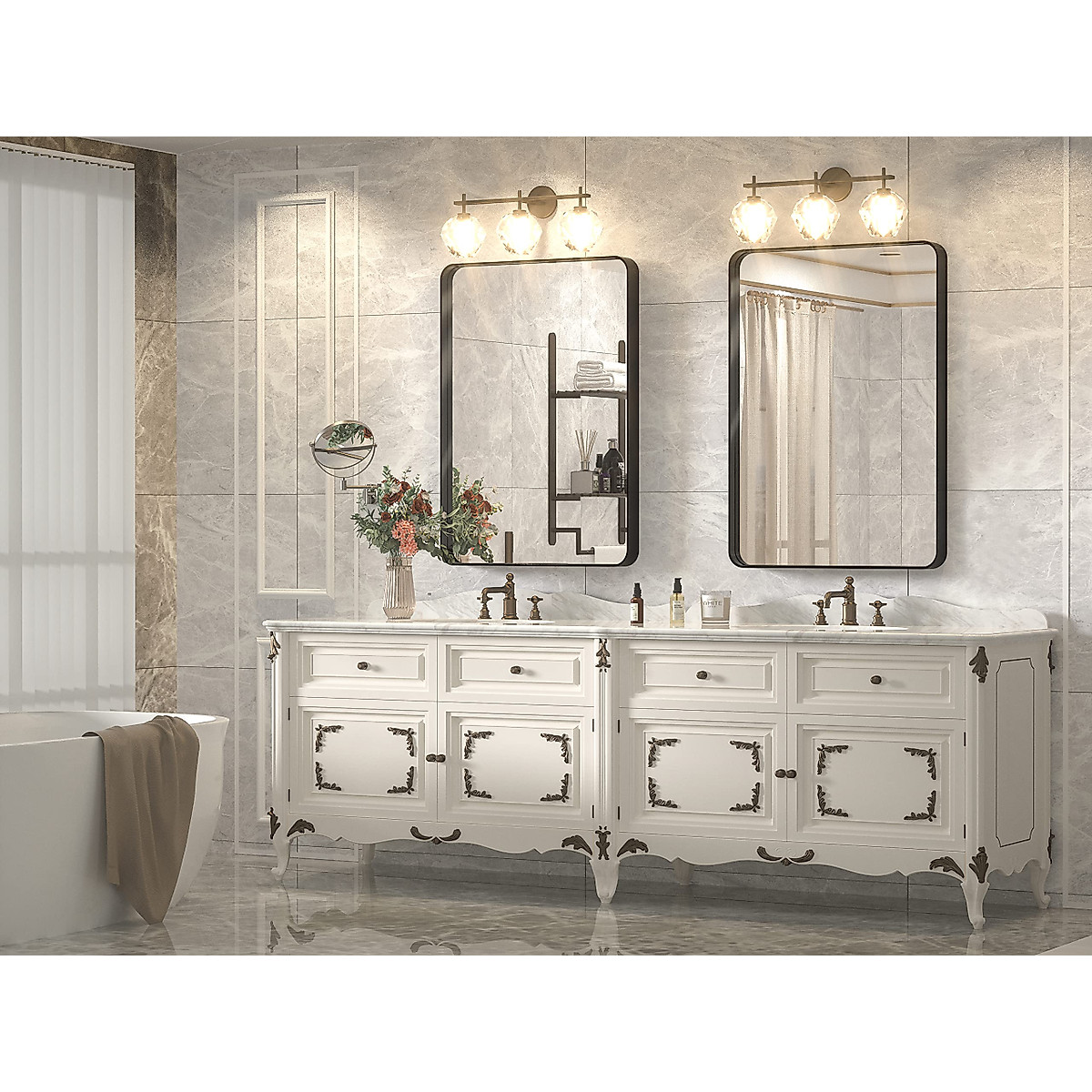 PILOCOS 36 x 30 Inch Black Bathroom Mirrors for Vanity, Wall Mounted Mirror Rectangle Mirror Matte Black Framed Bathroom Mirror with Aluminum Alloy Ribbed Texture Metal Frame (Horizontal/Vertical)