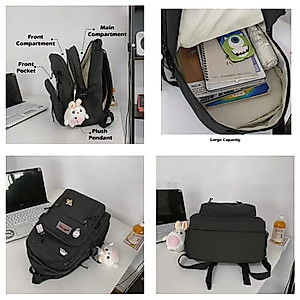 HIQUAY Kawaii Basic Backpack Cute Rucksack for Teen Girls Aesthetic Student Bookbags with Pendant and Lots of Pockets for School (Grey)