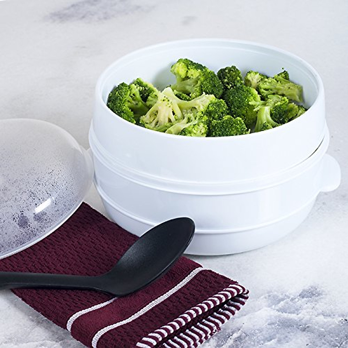 2 Tier Microwave Steamer Healthy Cooking Quick Fast Vegetables No Oil Needed! Cooks Up To 2 Dishes At One Time