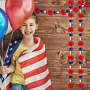 3 Pieces 24.6 Ft Patriotic 4th of July Pom Pom Garlands Wool Felt Ball Garland Red White Blue Pom Pom Garland for Patriotic Party Indoor Outdoor Hanging Decor