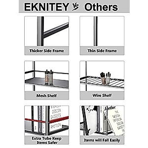 EKNITEY Adjustable Storage Shelf, Metal Kitchen Shelving, Microwave Oven Shelf Utility Storage Shelf with 4 Hooks(4-Tier)