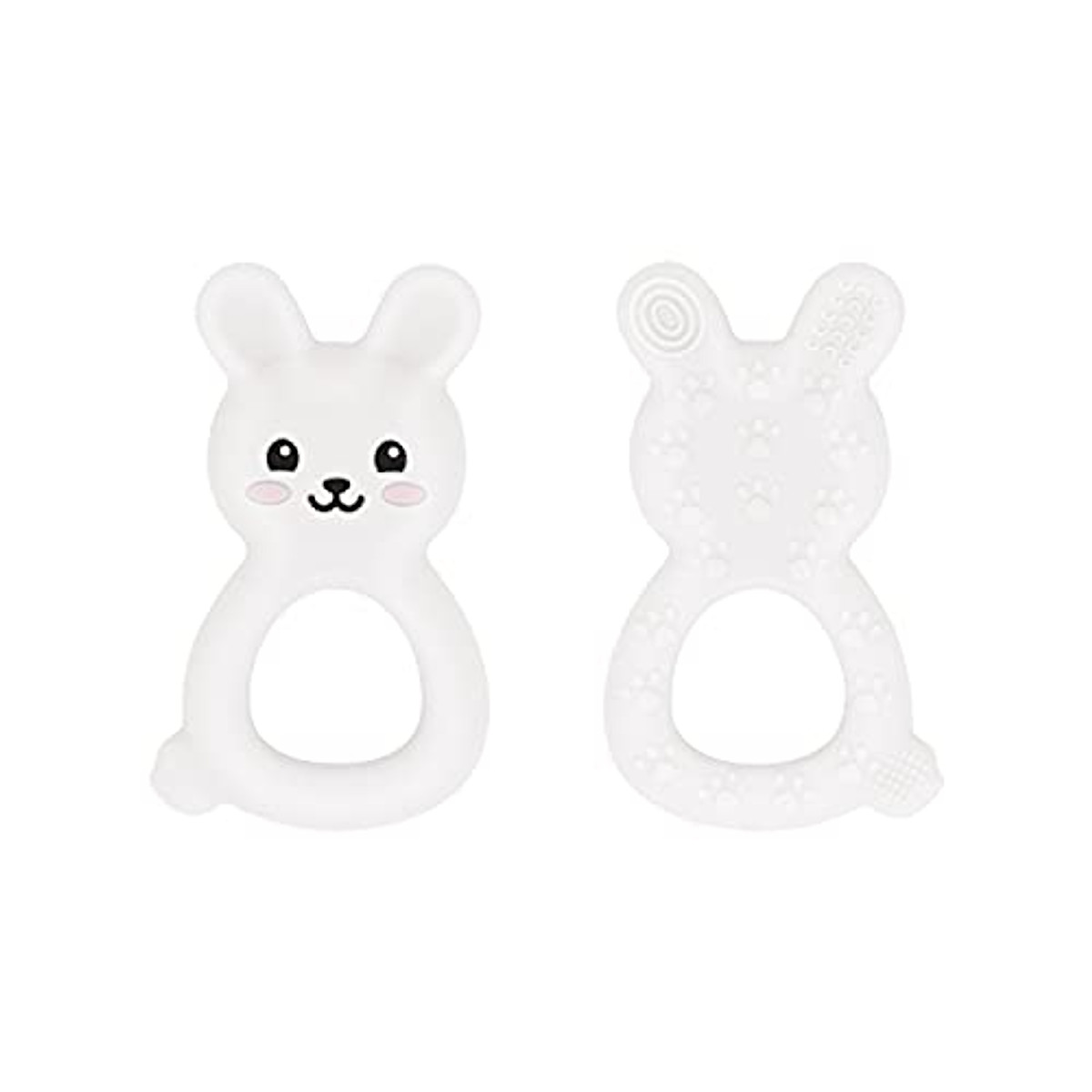 Baby Teething Toys BPA-Free Cute Silicone Bunny Teethers-Easy to Hold Soft and Comfortable Help take The Stress Out of Teething,Perfect for Newborn Girls and Boys (White)