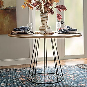 Powell 47.25" Round Wood Top with Modern Metal Base Monika Dining Table, Natural and Black