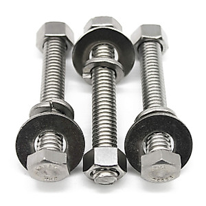 (10 Sets) 1/4-20x3" Stainless Steel Hex Head Screws Bolts, Nuts, Flat & Lock Washers, 18-8 (304) S/S, Fully Threaded by Bolt Fullerkreg