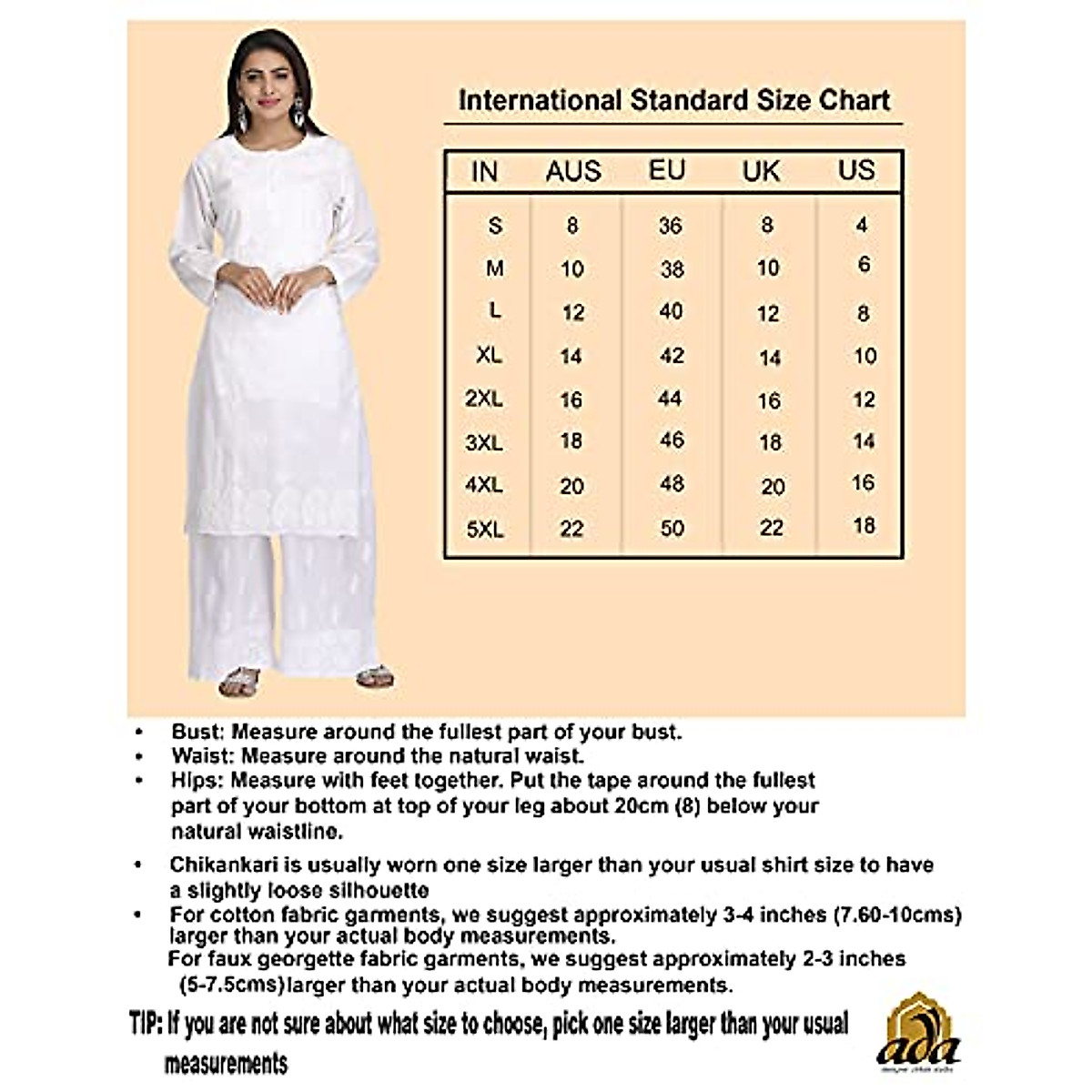 Ada Indian Hand Embroidered Women's Chikankari Black Cotton Kurta Kurti Tunic A197536 (4X-Large)