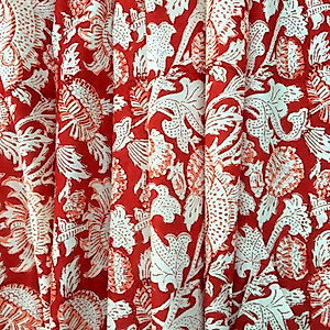 E-Tailor® Cotton Hand Block Printed Fabric, Cotton Voile Fabric for Sewing,Crafting, Dressmaking, Running Natural Dye Sanganeri Indian Floral Print Fabric by The Yard Width 44 Inches-1 Yard-Floral-Red