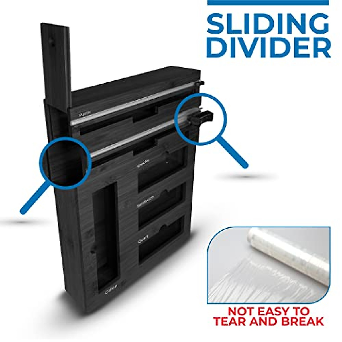 TWG Bamboo Ziplock Bag Organizer for Drawer, 6 in 1 Foil and Plastic Wrap Dispenser with Cutter, Compatible with Gallon, Quart, Sandwich and Snack Variety Size Bag