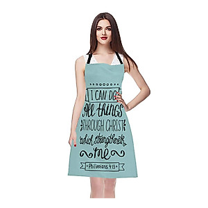 EKOBLA Bible Verse Aprons With I Can Do All Things Through Christ Christian Lettering Quote Waterproof Resistant Chef Cooking Kitchen BBQ Adjustable Aprons for Women Men 27x31 Inch