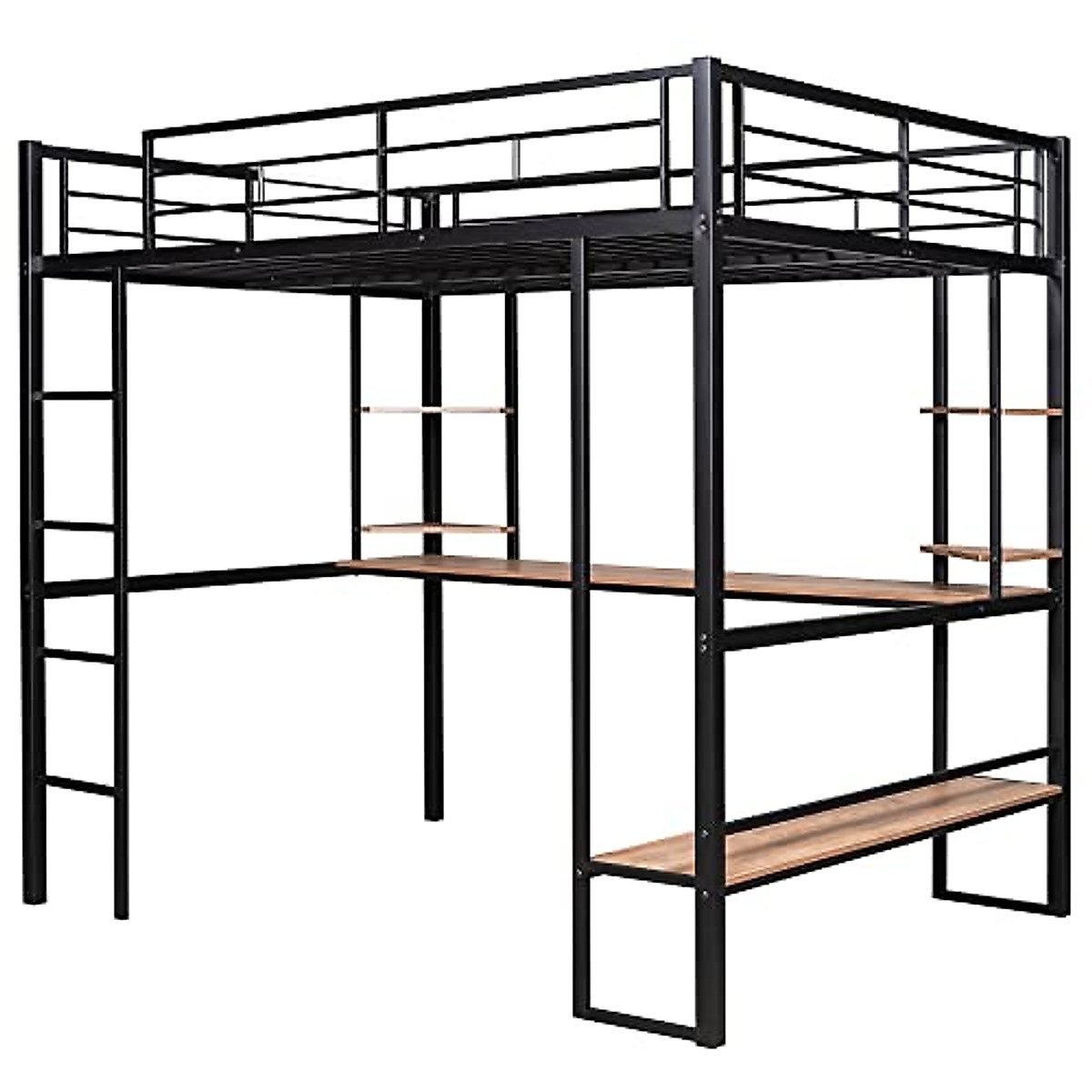 MOEO Twin Over Full L-Shaped Bunk Bed & Twin Size Loftbed with Built-in Desk for Bedroom, Adults, Kids, No Spring Box Required, Black