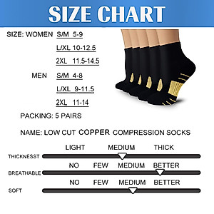 Copper Ankle Compression Socks for Women & Men - Plantar Fasciitis Arch Support Running Socks for Athletic Large-X-Large