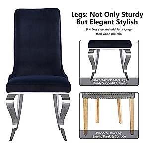 AZhome Dining Chairs, Black Velvet Upholstered Dining Room Chairs in Buttons Tufted Backrest, High Back Heavy Duty Dining Chair with Silver Mirrored Stainless Steel Legs, Set of 6