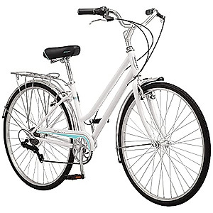 Schwinn Wayfarer Adult Hybrid Bike, Mens and Womens, 17-Inch/Small Steel Step-Through Frame, 7-Speed Drivetrain, Rear Rack, 700C Wheels, White