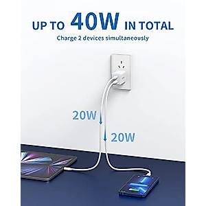 USB C Charger Block PD 3.0 Double C Charger Block 40W Fast Charger Dual USB C Wall Plug w/Foldable Plug, 2-Port (20W+20w) Charger Block USB C for iPhone 14/13 Pro Max, iPad, Galaxy, Pixel etc.