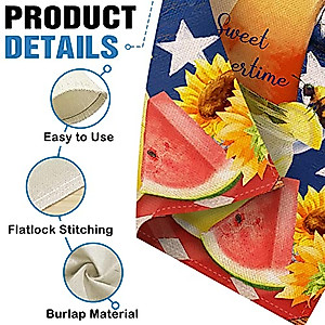 Dyrenson Watermelon Flower Memorial Day 28x40 House Flag Summer Double Sided, Sunflower Mason Jar Burlap Garden Yard Decoration Patriotic Star, Floral Outdoor Décor Decorative Spring Large Flag Lemon