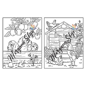 Farmhouse Coloring Book: Easy Countryside Designs with Cute Farm Animals, Beautiful Flowers and Relaxing Landscapes for Stress Relief and Relaxation