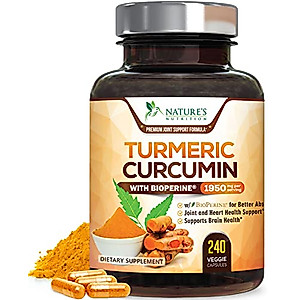 Turmeric Curcumin with BioPerine & Pepper 95% Standardized Curcuminoids 1950mg - Black Pepper for Max Absorption, Natural Joint Support, Nature's Tumeric Extract Antioxidant Supplement - 240 Capsules