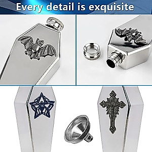 AORCMITN Coffin Bat Flask With Funnelfor Liquor For Men Women Drinking Whiskey Alcohol Stainless Steel Flasks (Silver- 3.5oz)