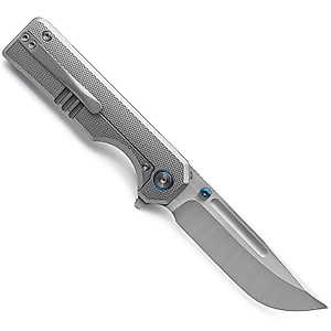 Ameight Knives Glear II Flipper Folding Knife 3.45" M390 Hand Hollow Ground Rubbed Satin Blade Sandblasting Titanium Handle Camping Hiking Pocket Knife AM8-007GYII