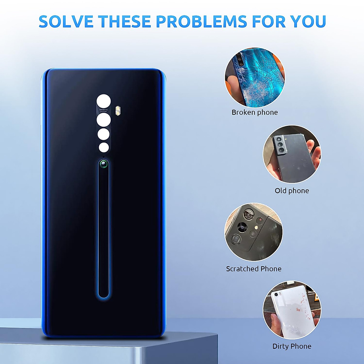 Eonpam Back Glass Replacement for Oppo Reno2 Back Cover Rear Housing with Camera Lens + Repair Tool Kit Genuine Rear Glass (Black)