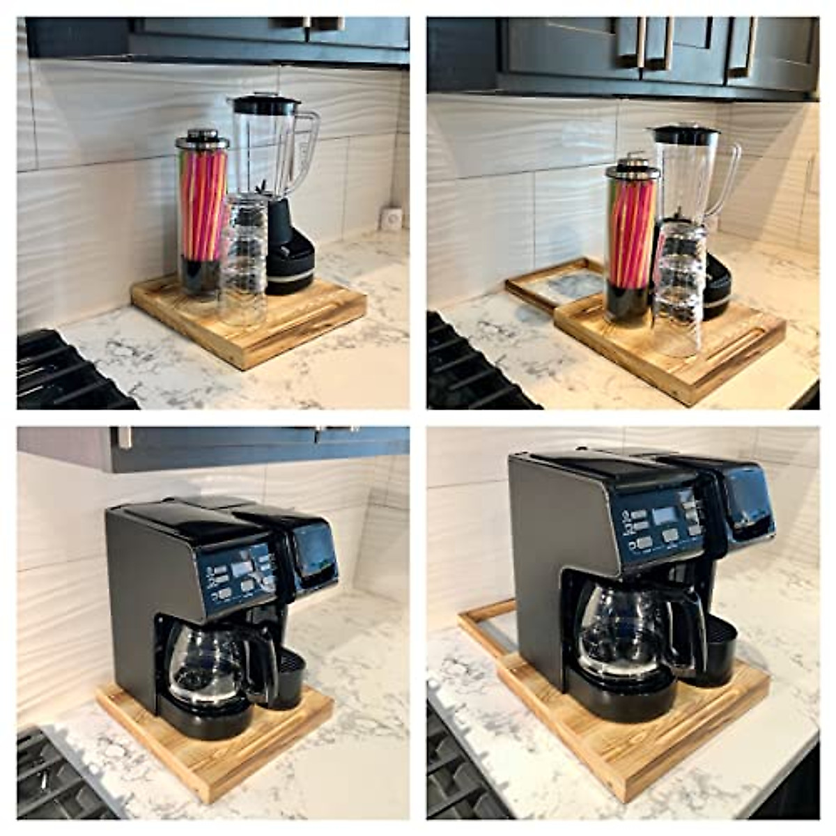 Kitchen Countertop Wooden Caddy Slider Tray | Solid Wood Tray and Frame | Smooth Rolling Wheels | Useful for Coffee Maker/Stand Mixer/Blender (13" X 13", Lightly Scorched)