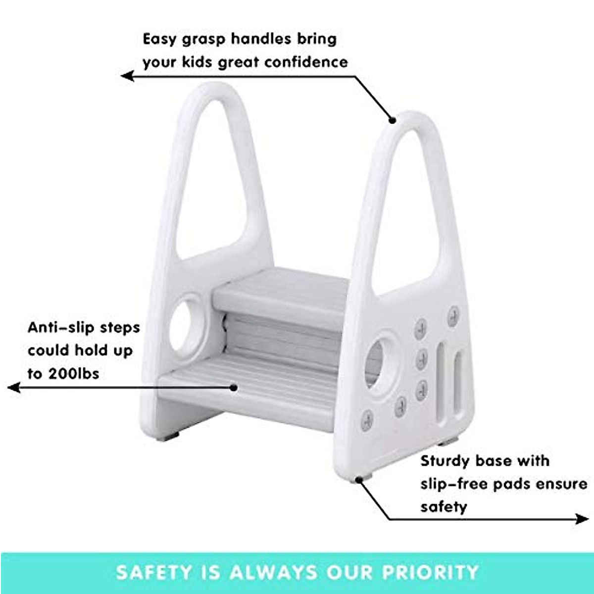 Toddler Step Stool with Handles, Two Step Stool for Toddler and Kids, Reaching Bathroom Sink, Toilet Potty Training (Gray)