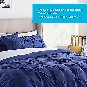 LINENSPA All Season Hypoallergenic Down Alternative Microfiber Comforter, Oversized Queen, Dark Blue