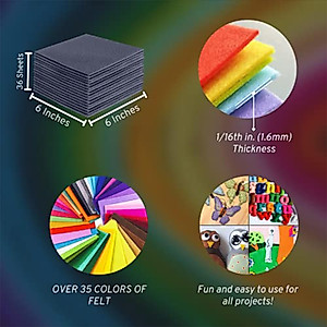 FabricLA Acrylic Felt Sheets for Crafts - Soft Precut 6" X 6" Inches (15cm X 15cm) Felt Squares - Use Felt Fabric Craft Sheets for DIY, Hobby, Costume, and Decoration - Heather Grey, 36 Pieces