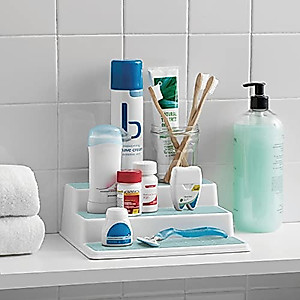 Copco Non-Skid 3-Tier Spice Pantry Kitchen Cabinet Organizer, 10-Inch, White/Aqua