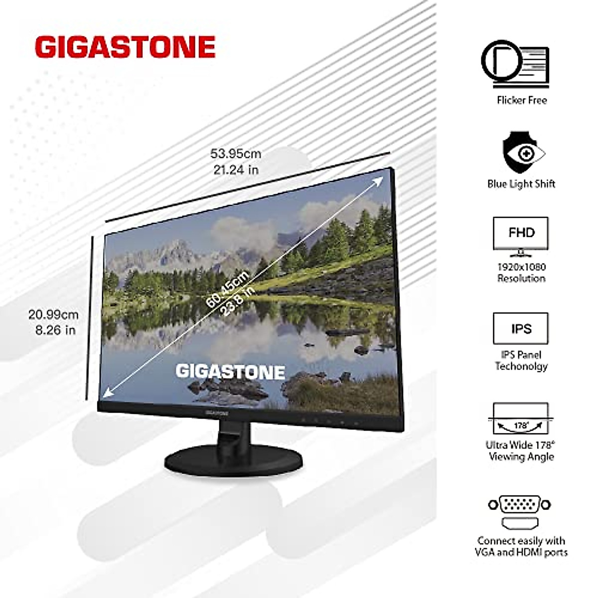 Gigastone Monitor, Mouse and HUB Deluxe Bundle, 24 inch IPS Gaming LED Monitor 75Hz FHD 1920 x 1080, 12000 DPI Gaming Mouse and Multiport Adapter 7-in-1 USB C Docking Station with 4K HDMI