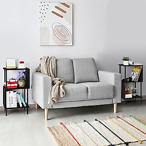 ETELI 3 Tier Small Bookshelf Black Book Shelf for Small Spaces S Shaped Bookcase Organizer for Office, Kids, Living Room Bedroom Home Corner