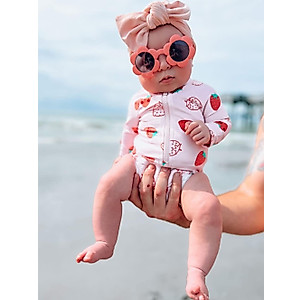 MERSARIPHY Toddler Baby Girl One-Piece Swimsuit Zipper Long Sleeve Swimsuit Girls Bathing Suit Rash Guard Beachwear (Strawberry Flower, 9-12 Months)